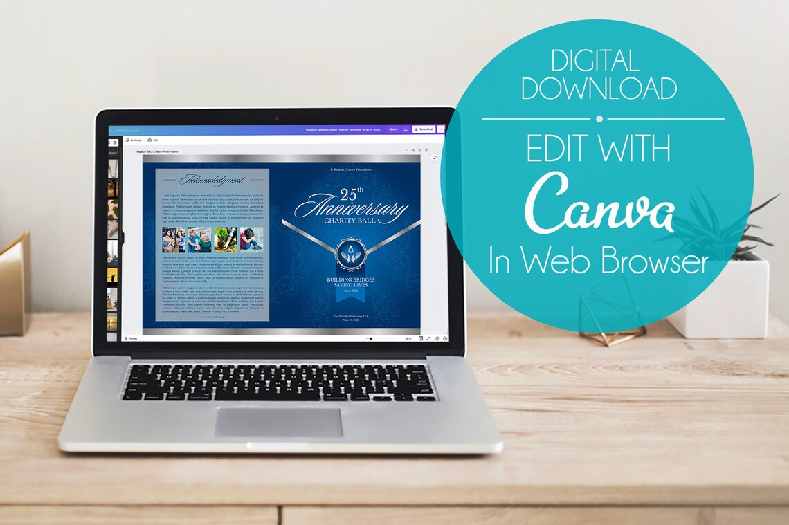 Blue Silver Anniversary Gala Program Template for Canva 4 - Etsy