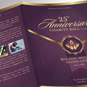 Vintage Purple & Gold Anniversary Program Template | Canva: 8-page ...