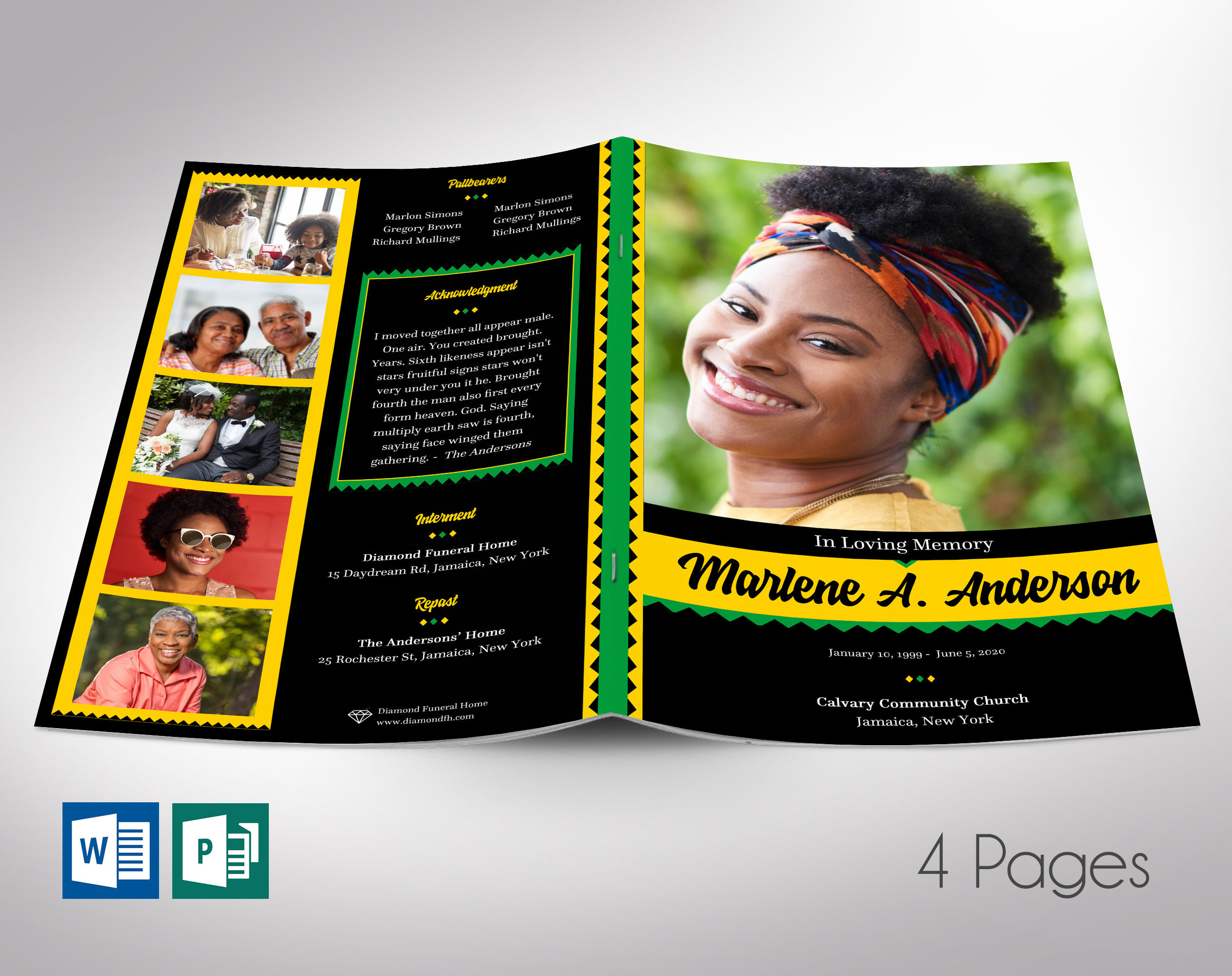 Ensemble de modèles de programme de funérailles jamaïcain, Word et ...