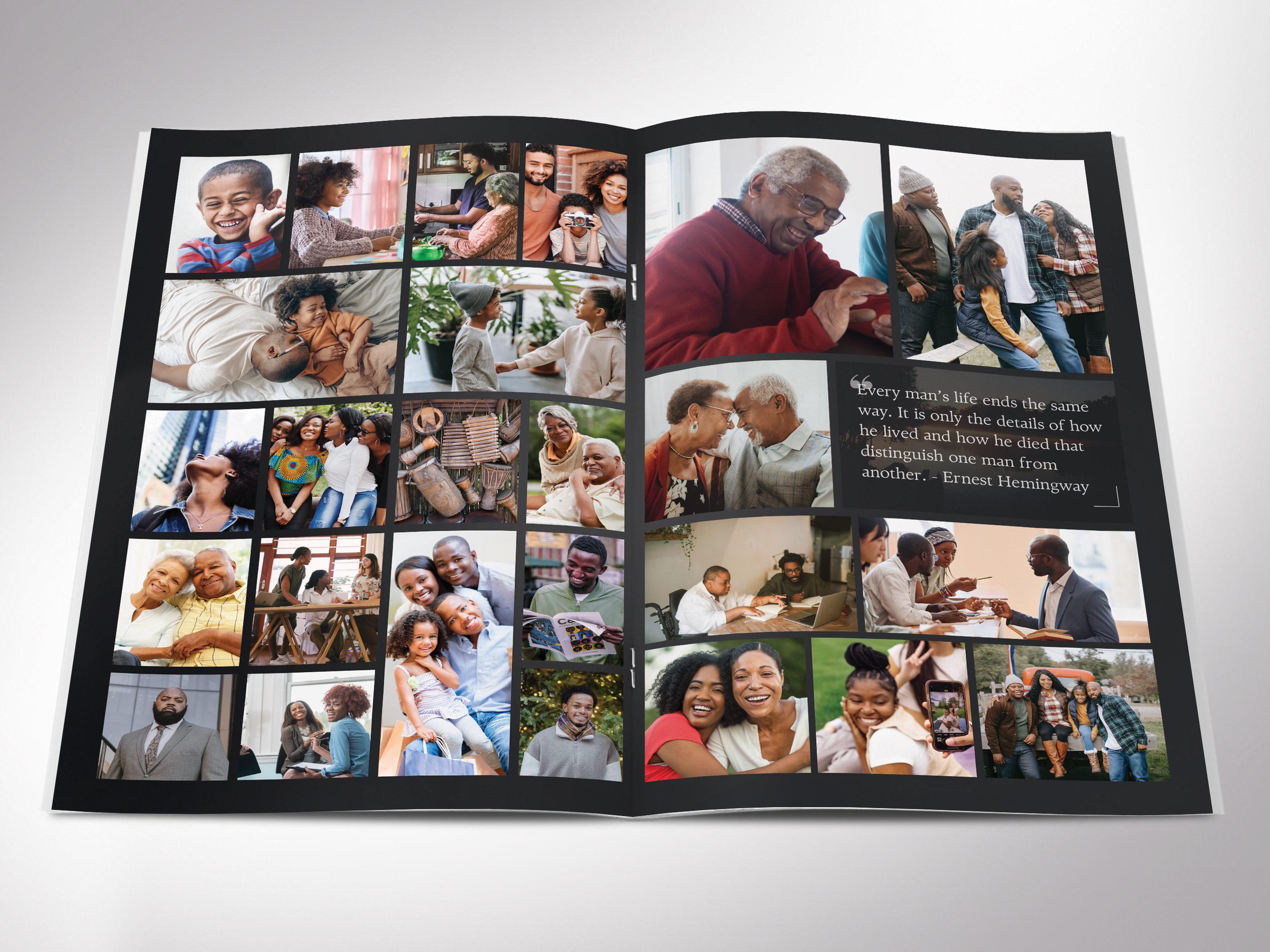 Black Dawn Funeral Program Template Canva: 8-page Magazine-style ...