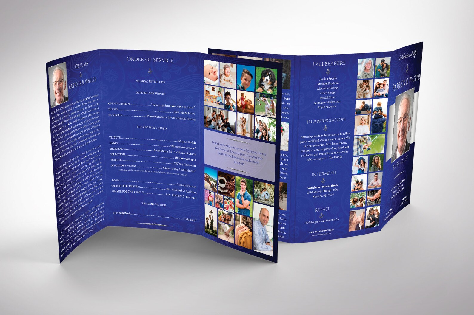 Blue Silver Funeral Program Template: Celebration of Life (canva ...