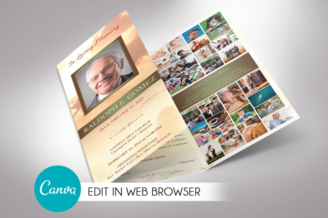 Gold Sunrise Funeral Program Template: Celebration of Life (digital ...