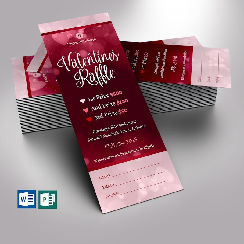 Red Pink Raffle Ticket Template - Etsy