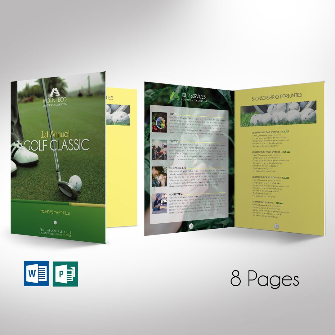 Charity Golf Tournament Brochure Template Set, Word and Publisher, Golf ...