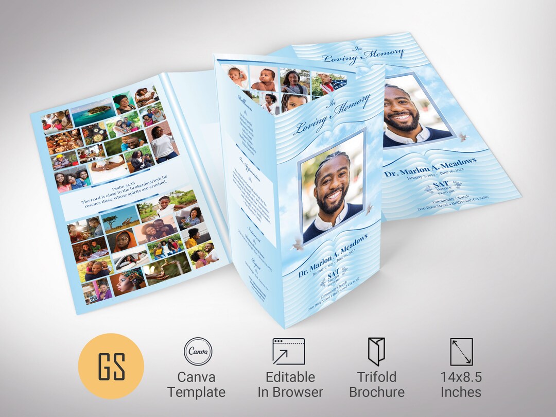 Baby Blue Funeral Program Template: Legal Trifold Obituary (canva ...