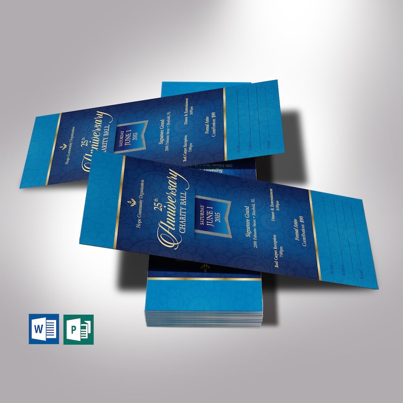 Blue & Gold Banquet Ticket Template for Word and Publisher: Church ...