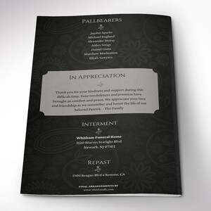 Black Silver Funeral Program Template for Canva V2, Editable Digital ...