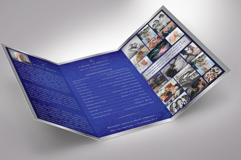 Blue Silver Trifold Funeral Program Template for Word and - Etsy