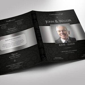 Black & Silver Funeral Program Template: 4-page Obituary (11x17 Inches ...