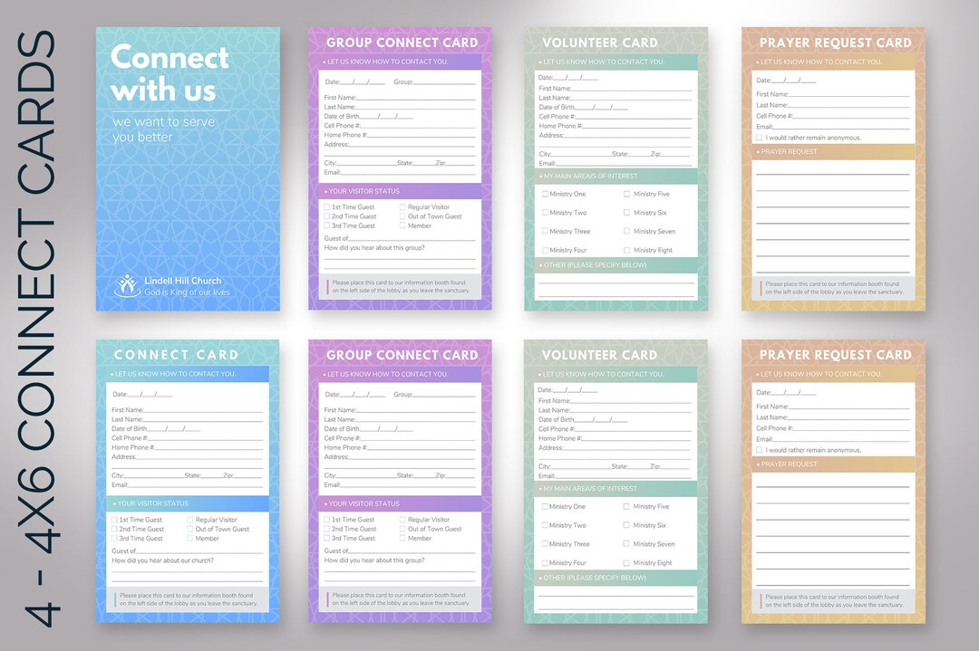 Church Connect Card Template Bundle, Canva Template - Crystal, Pastel Color, Church Welcome Card ...
