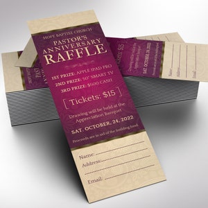 Pastor Appreciation Raffle Ticket Template for Canva, Red Gold, Banquet ...