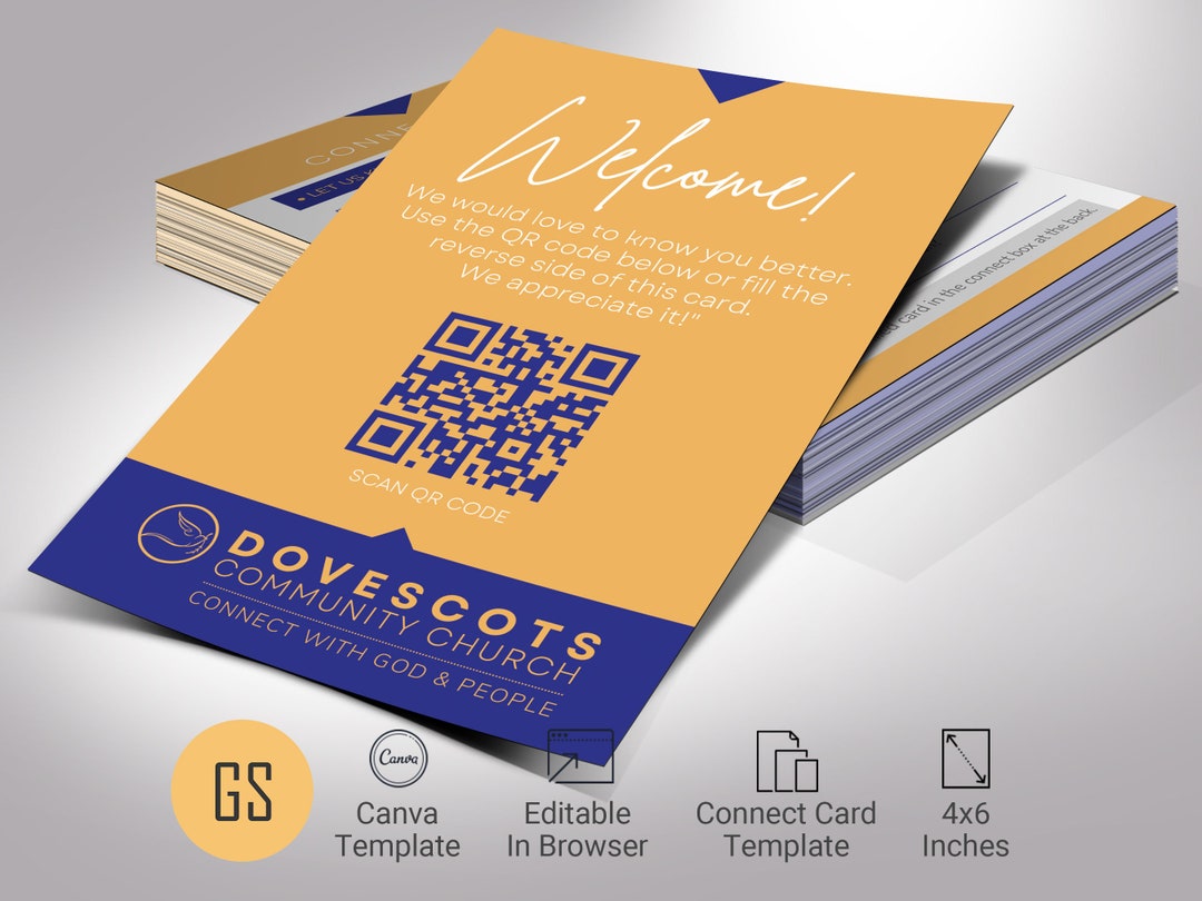 Modern Church Connect Card Template: Yellow & Blue Welcome Card (canva ...
