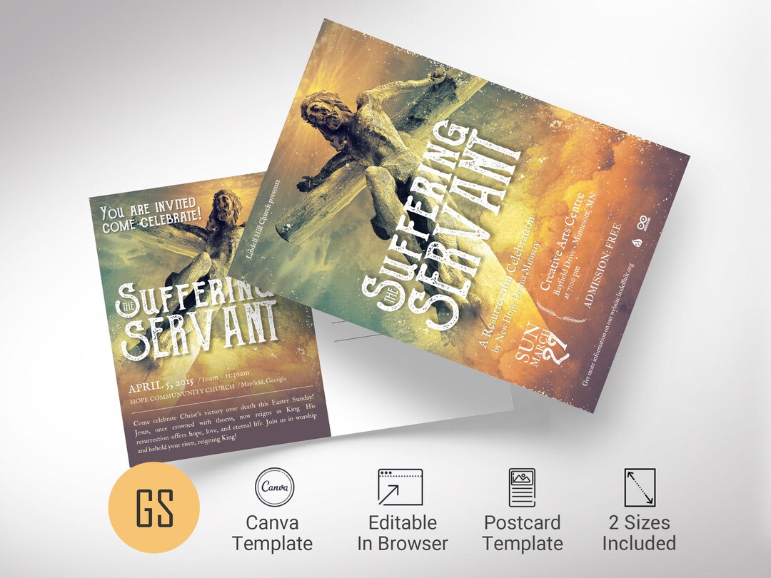 Suffering Servant Easter Postcard Template for Canva, Church Invitation ...