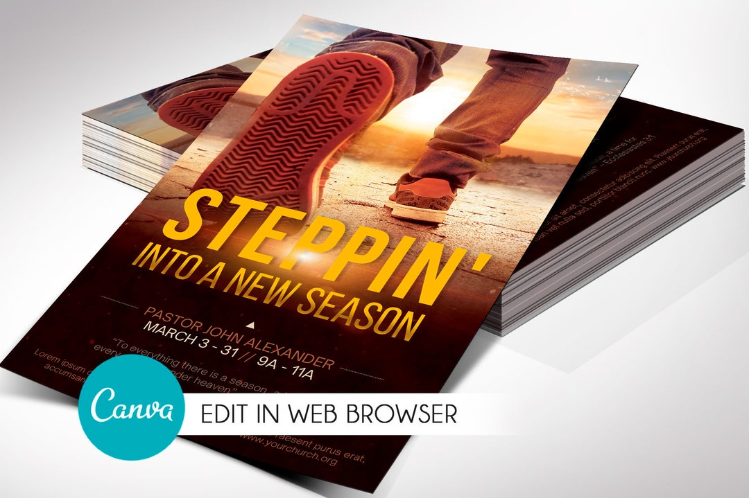 Stepping Church Flyer Template for Canva, New Year Sermon, Church ...