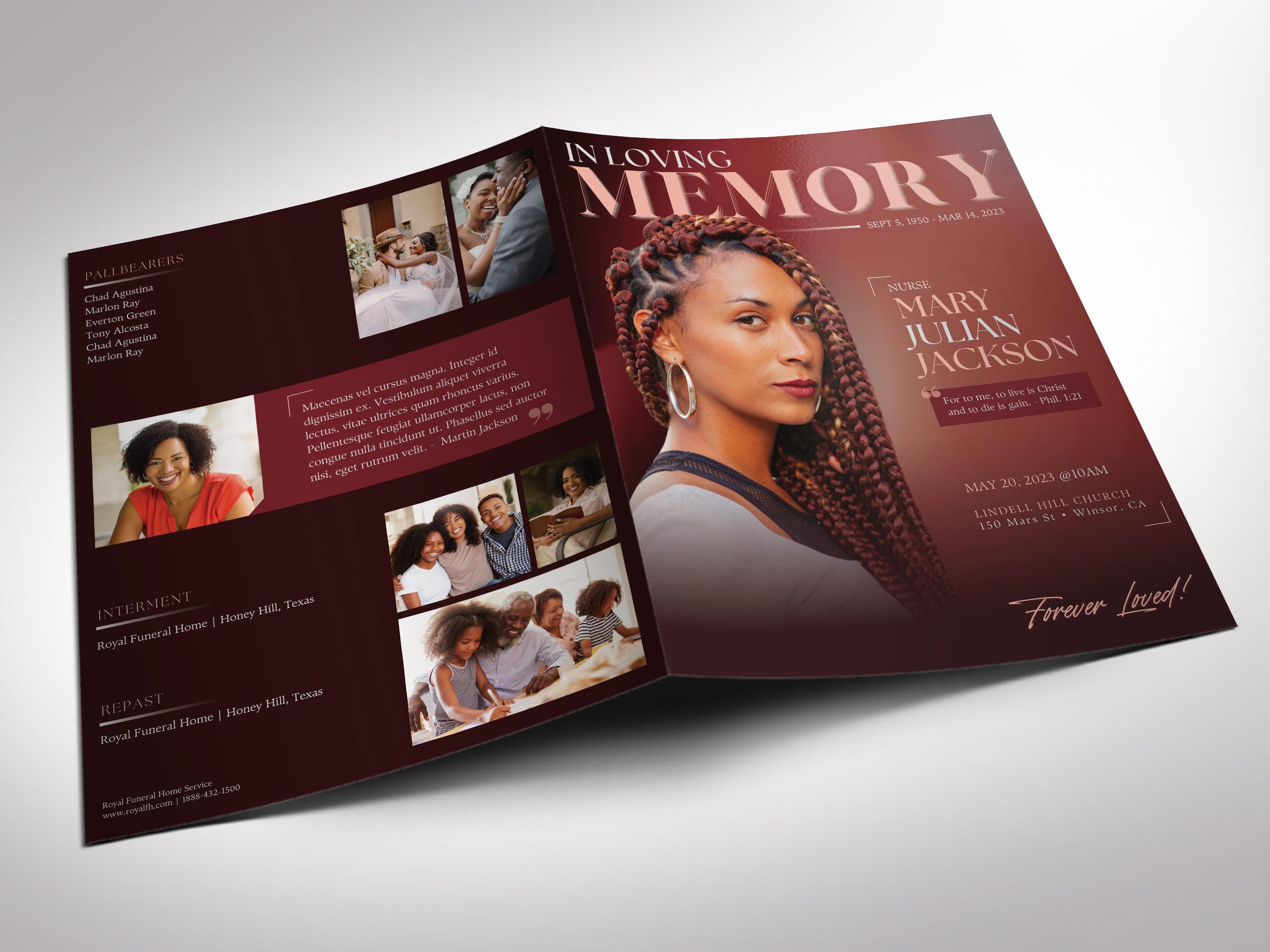 Amber Dawn Funeral Program Template | Canva: 8-page Magazine-style ...