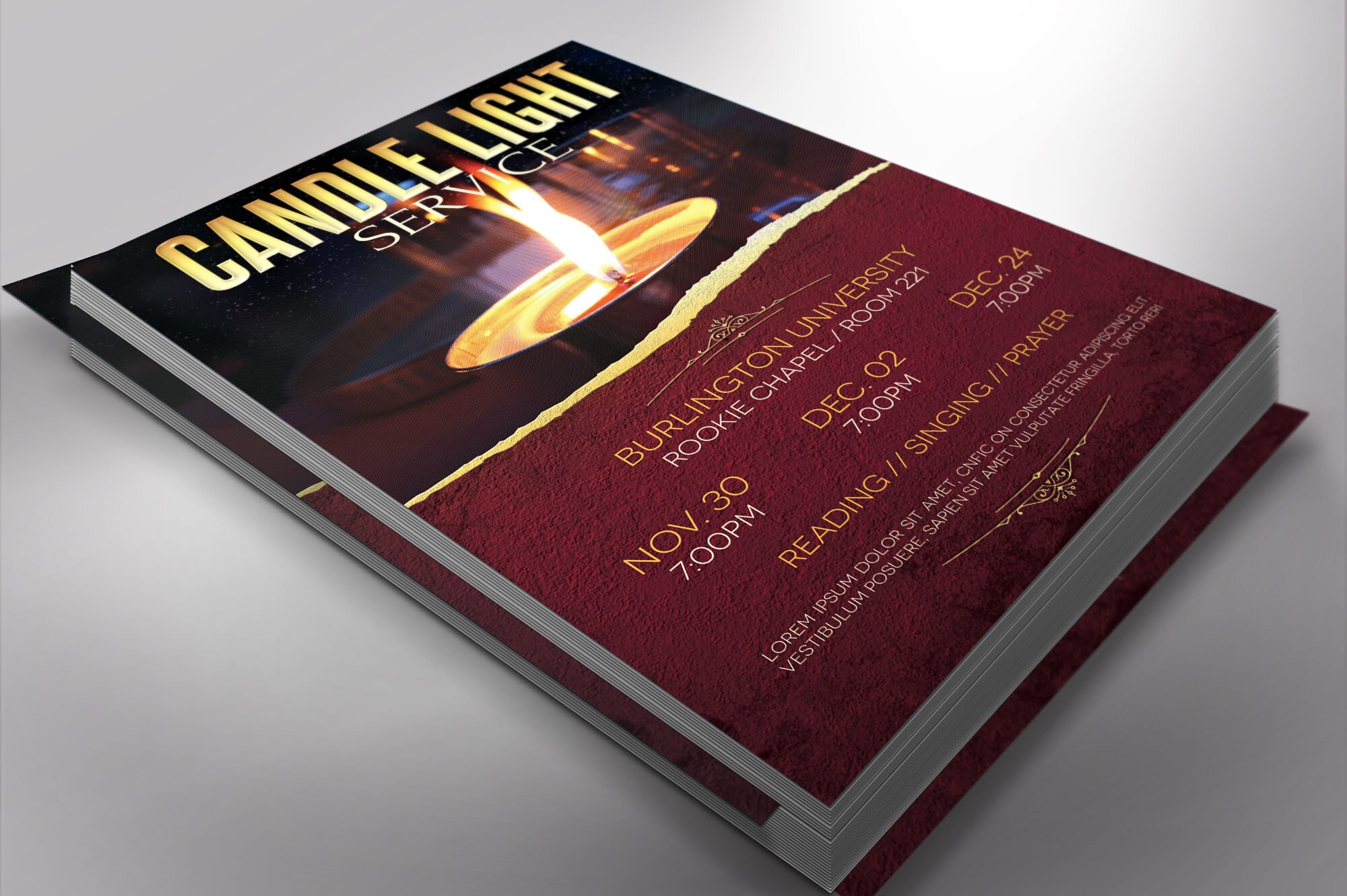 Candlelight Service Flyer Template: Burgundy & Gold (word, 5.5x8.5 ...