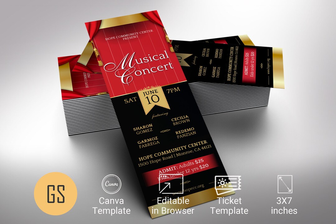 Musical Event Ticket Template: Red and Black Concert Design (digital ...