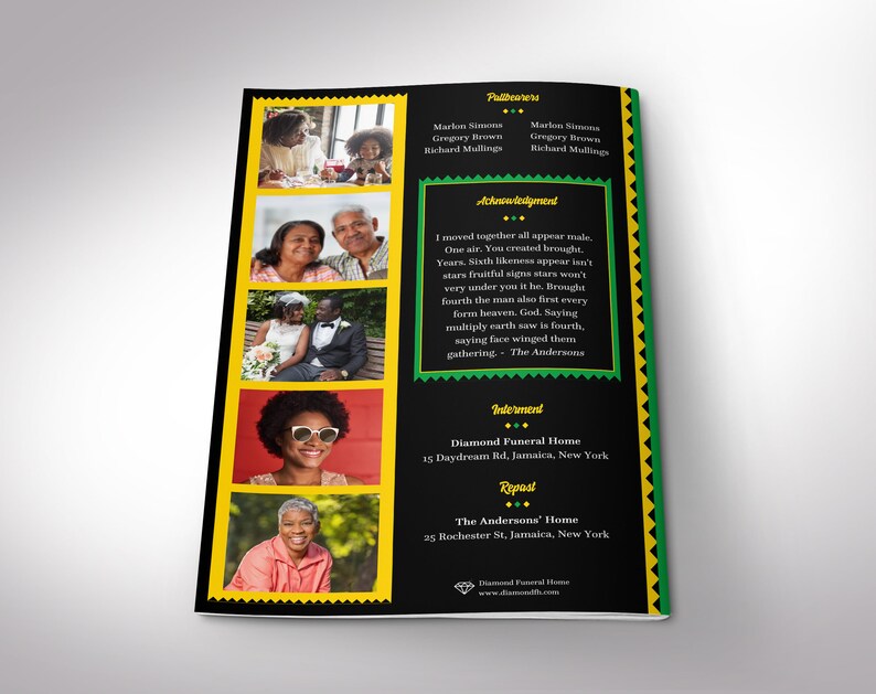 Jamaican Funeral Program Template: Black, Green and Gold (word ...