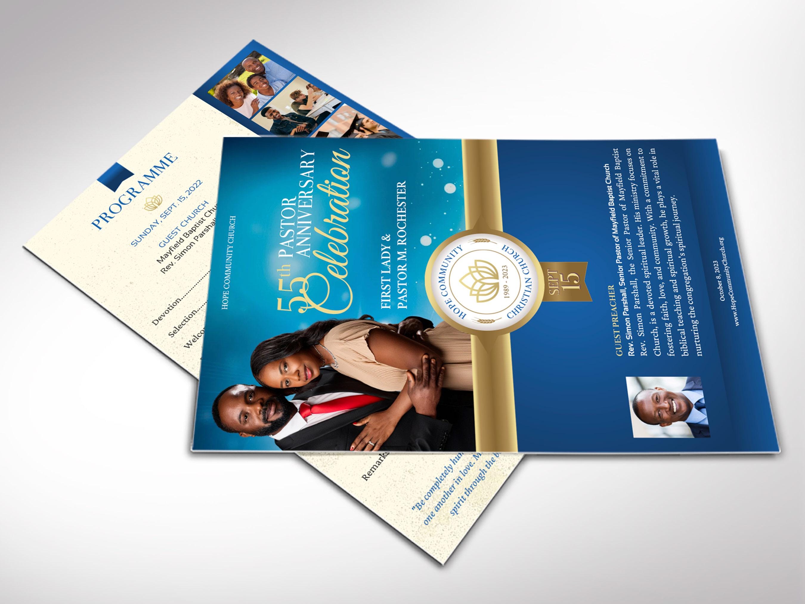 Blue & Gold Pastor Anniversary Program Template: Church Banquet (canva ...