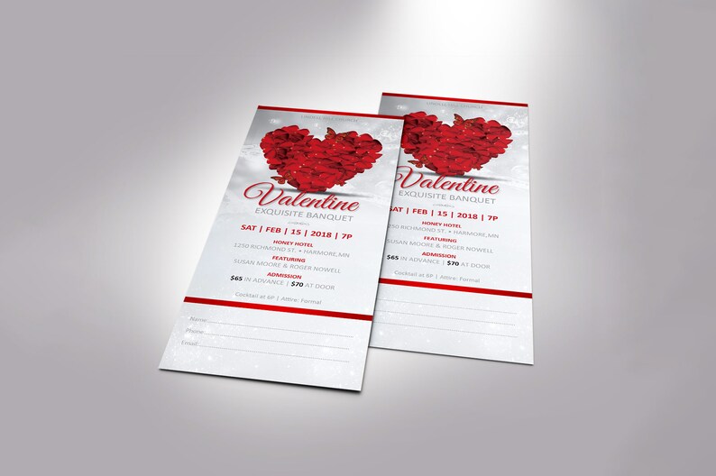 Valentine's Day Banquet Ticket Template for Word and Publisher: Red ...