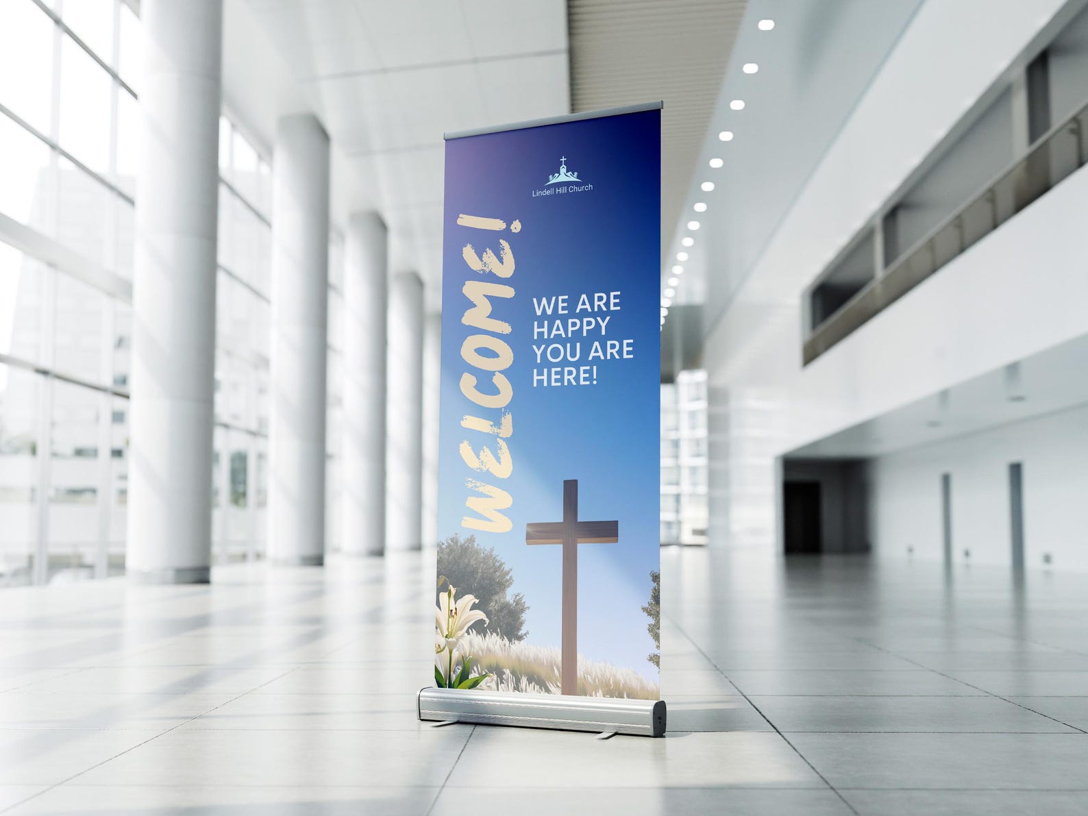 Pastel Church Welcome Banner Template: Blue & Yellow Vinyl Display ...