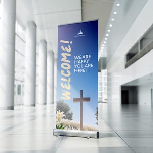 Pastel Church Welcome Banner Template: Blue & Yellow Vinyl Display ...