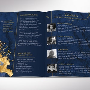 Navy Blue & Gold Funeral Program Template: Celebration of Life (canva ...