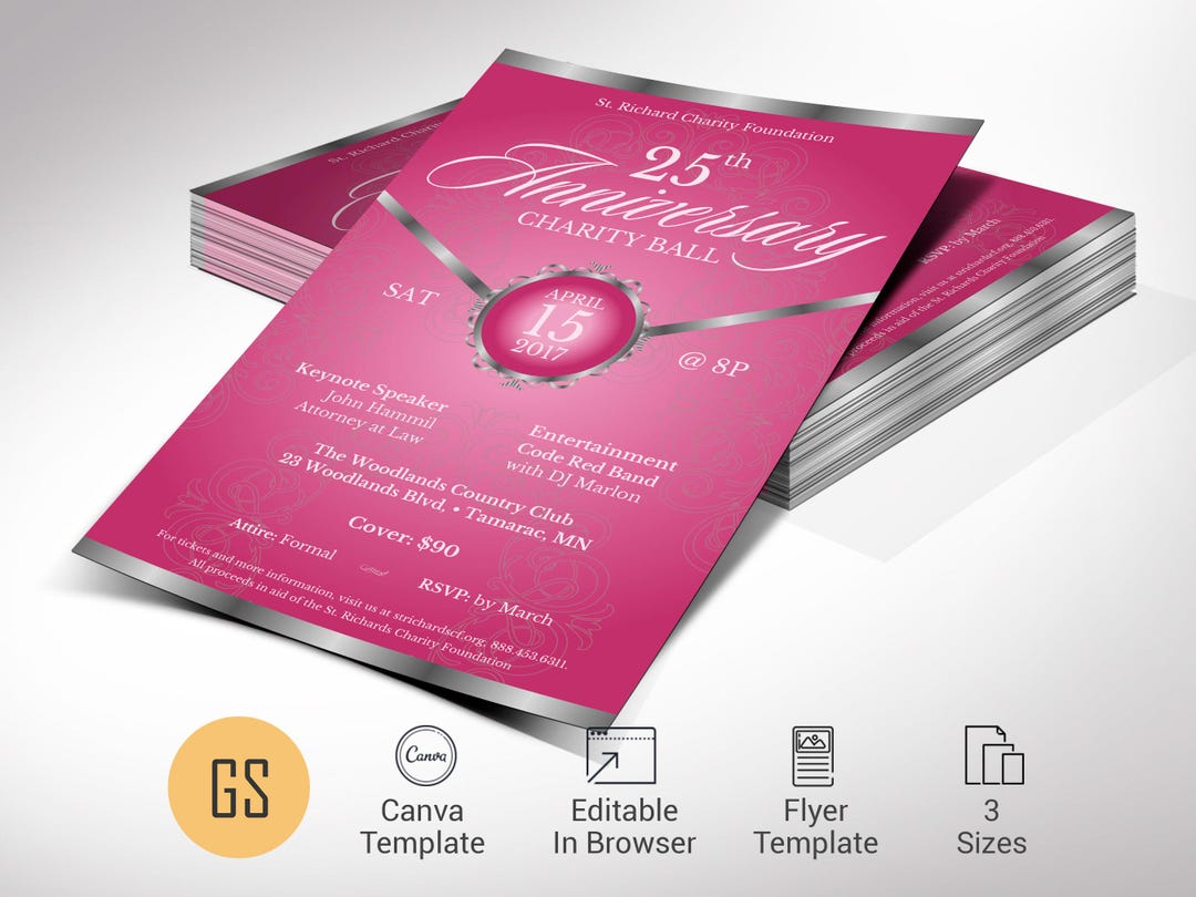 Pink Silver Church Anniversary Flyer: Victorian Gala Invitation Canva ...