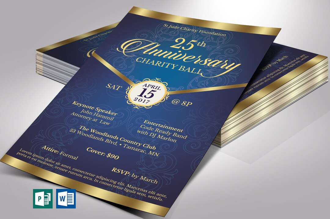 Blue and Gold Anniversary Gala Flyer Template: Church Event Invitation ...