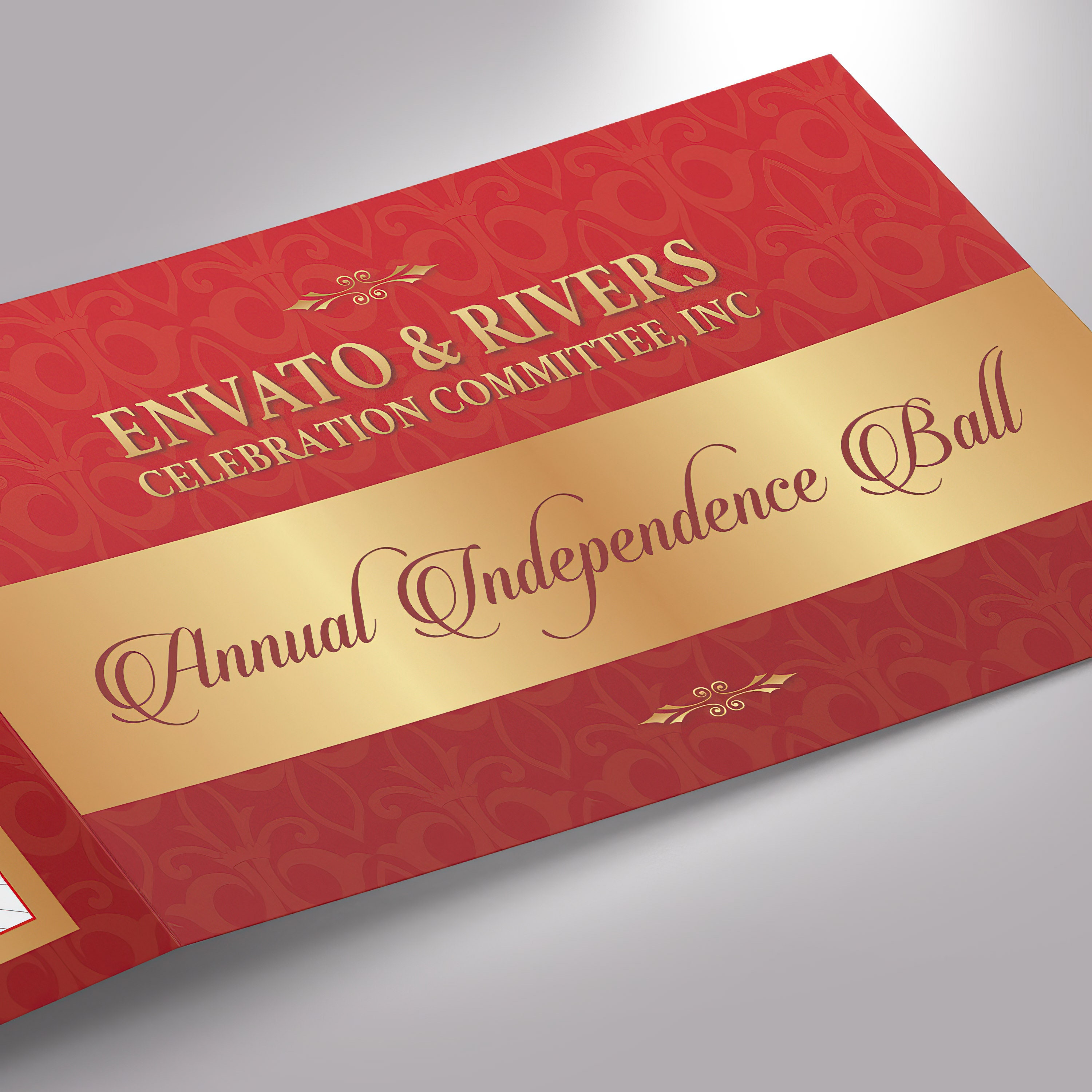 Red Gold Folded Banquet Ticket Template (word & Publisher, 4x2 In ...