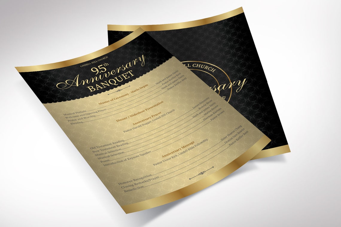 Church Anniversary One Sheet Program Template for Canva Gold - Etsy