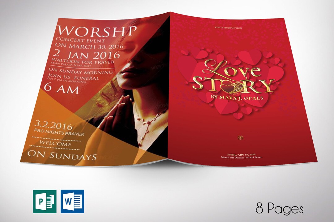 Valentines Day Program Template, Word and Publisher, Red Gold, Love ...