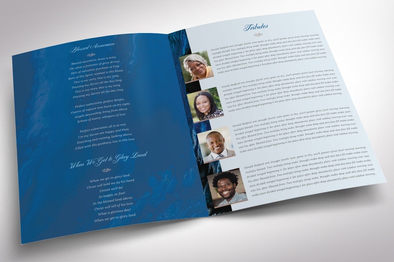 Blue Marble Funeral Program Template: 8 Page 8.5x11 Bifold Obituary for ...