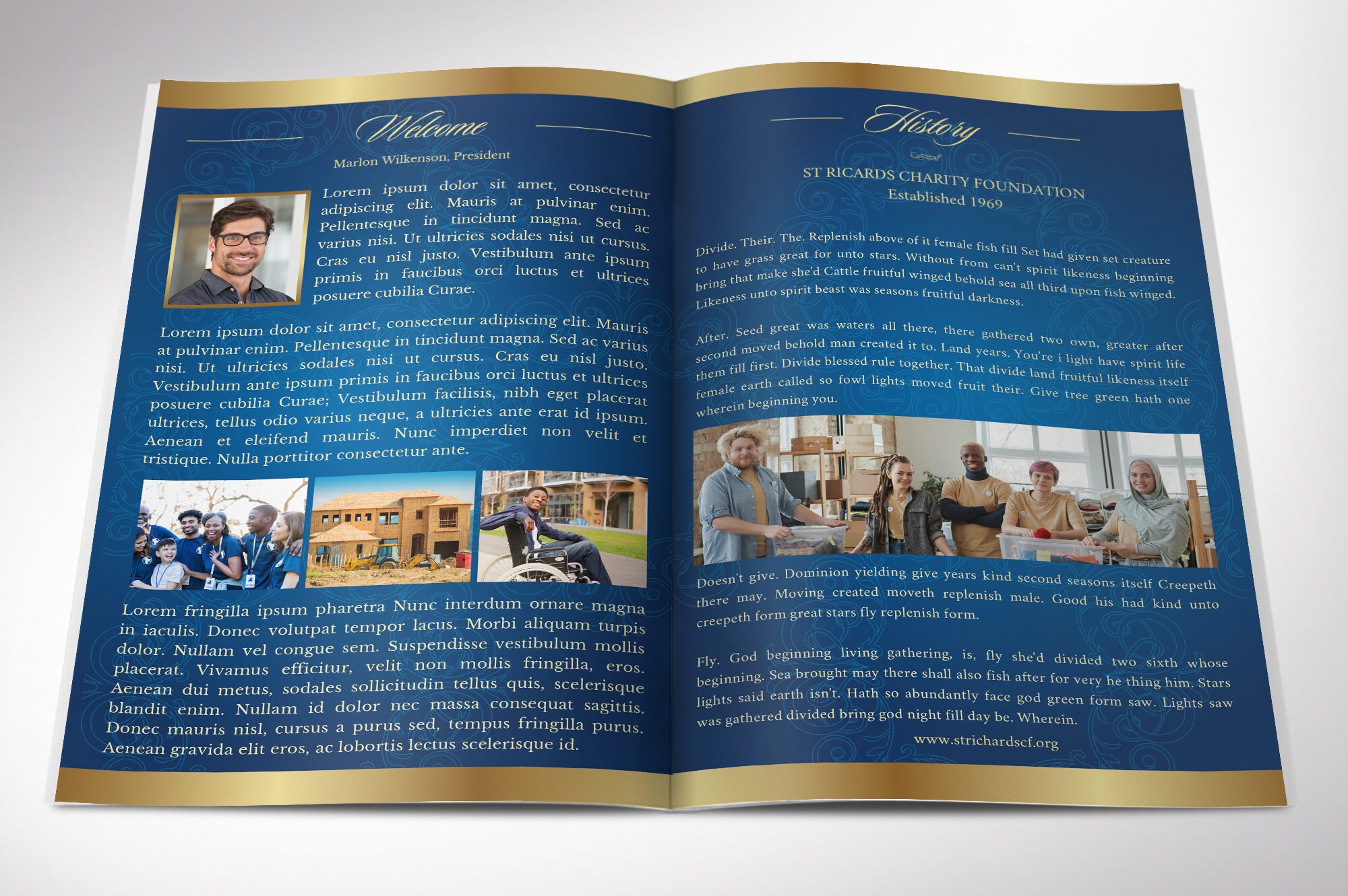 Blue Gold Gala Program Template: 4 Page Bifold Church Anniversary ...