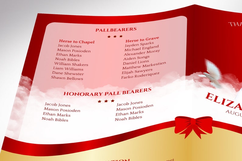 Red Ribbon Funeral Program Template for Canva 4 Pages - Etsy