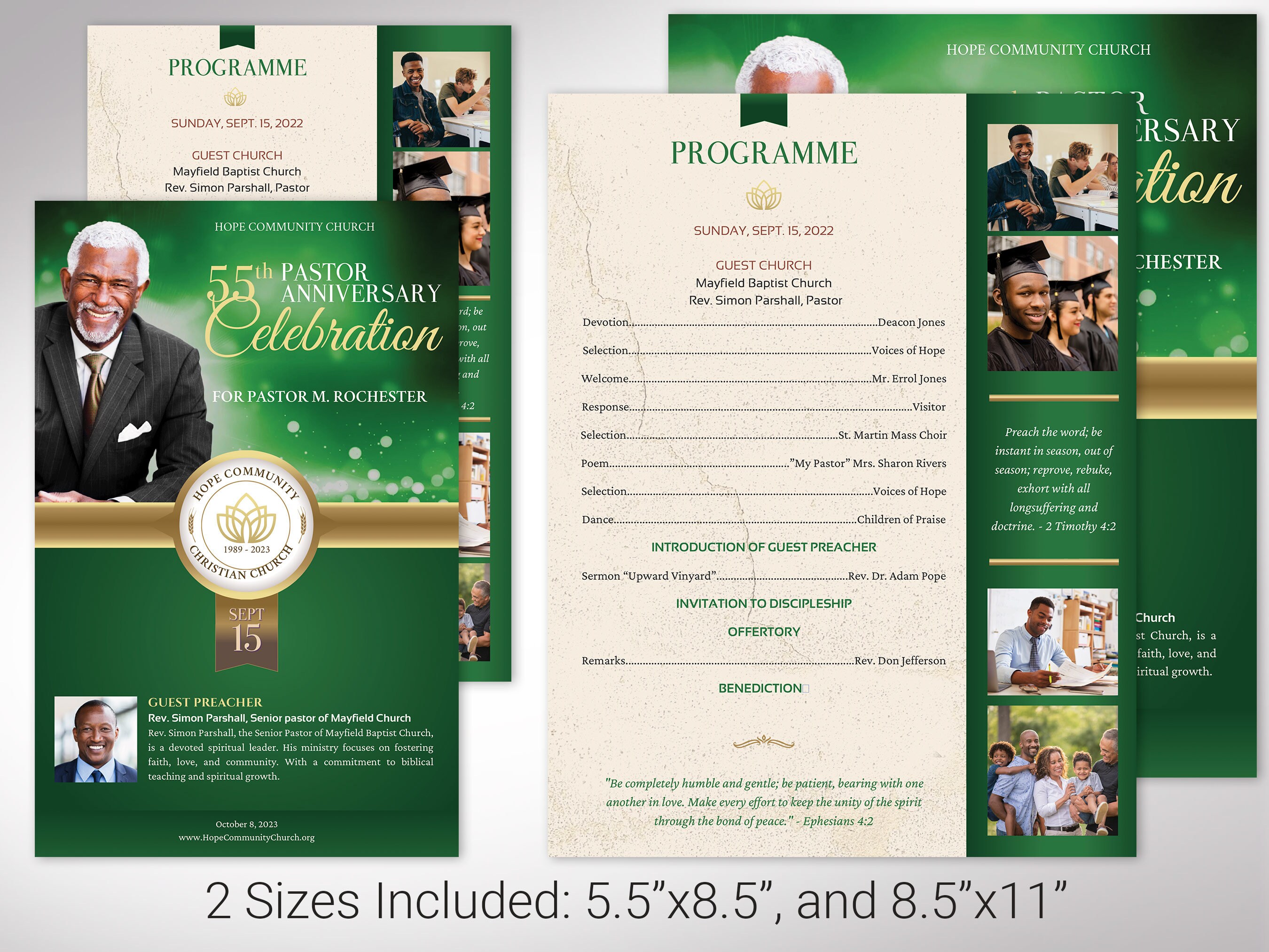 Pastor Appreciation Program Template: Green & Gold Church Event (canva ...
