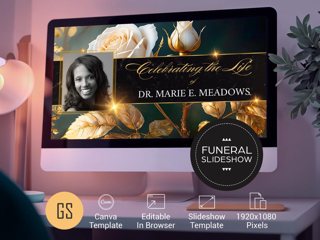White Rose Funeral Slideshow Template Canva Memorial Video 32 Slide ...