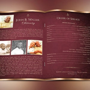 Vintage Maroon Funeral Program Template Set, Word and Publisher ...