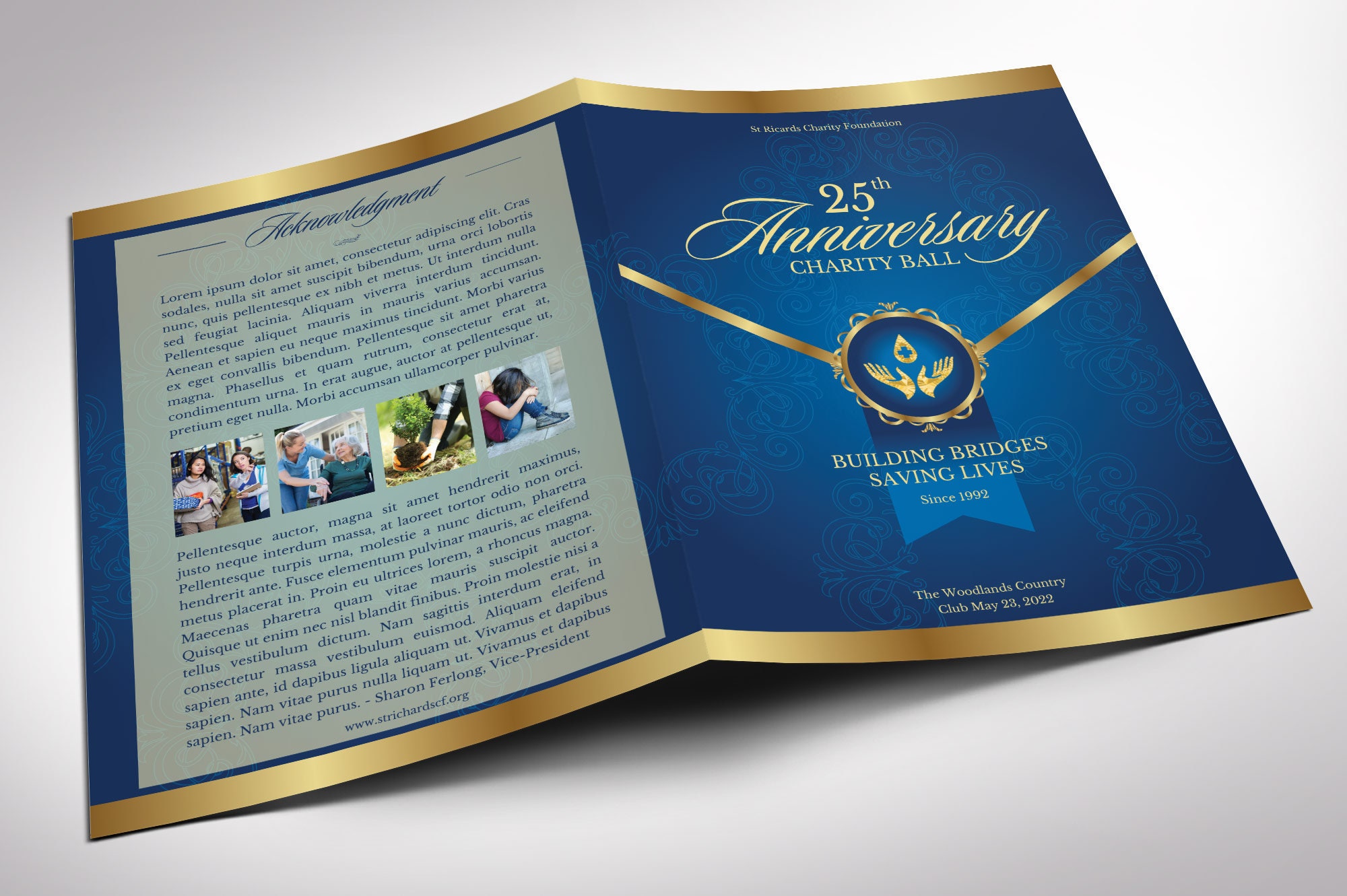 Blue & Gold Anniversary Gala Program Template: 8-page Tabloid (canva ...