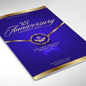 Violet Gold Anniversary Gala Program Template for Canva, Violet Gold ...
