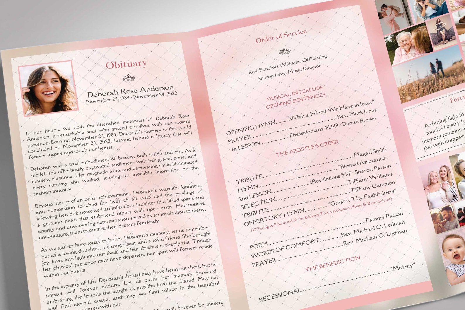 Pink Cherry Blossom Funeral Program Template for Canva: Tabloid Trifold ...