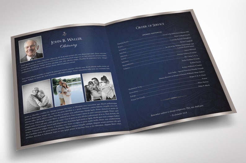 Blue Silver Funeral Program Template: Obituary, Celebration of Life ...
