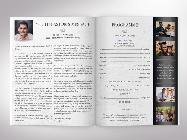 Church Souvenir Book Template: Pastor Anniversary, Black & Silver Canva ...