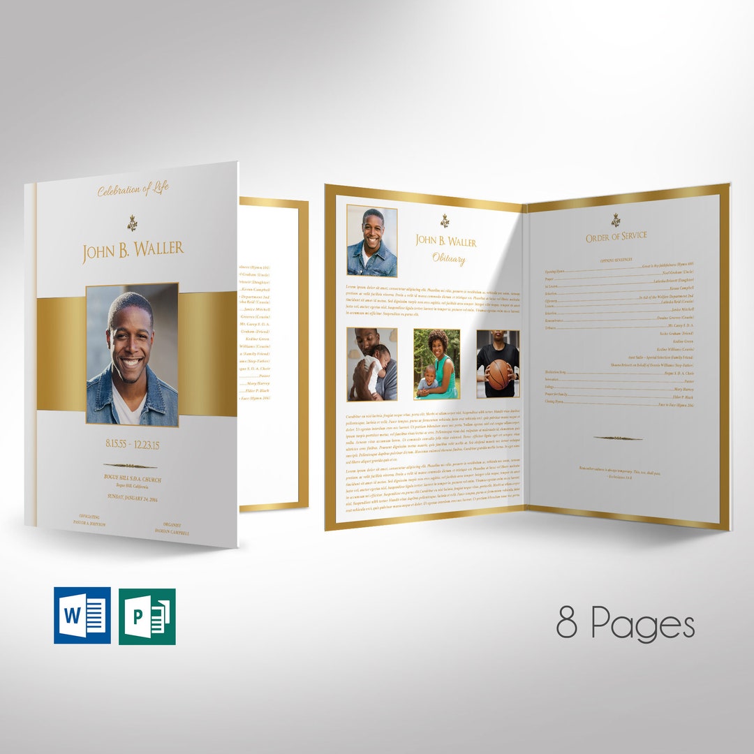 White Gold Funeral Program Template: Celebration of Life (digital ...