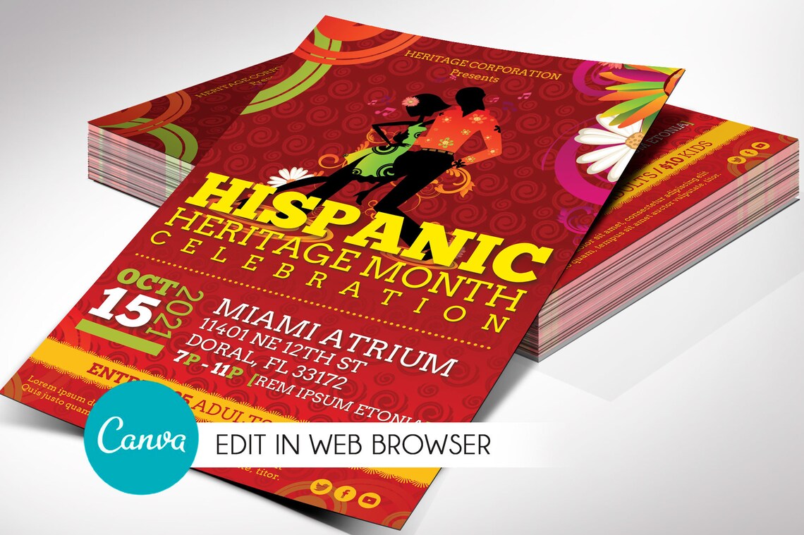 Hispanic Heritage Month Flyer Template for Canva Invitation - Etsy