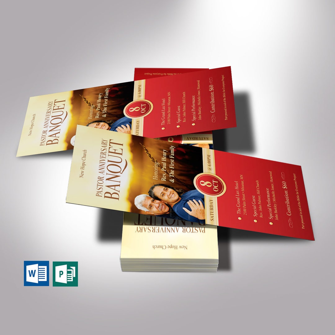 Pastor Anniversary Banquet Ticket Template for Word and Publisher: Red ...
