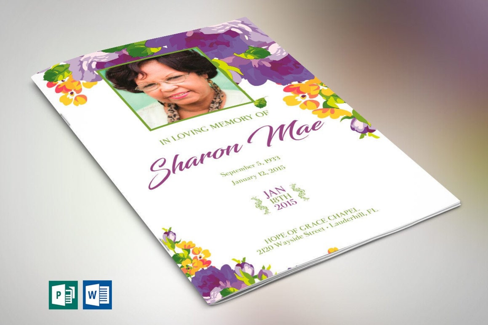 Purple Watercolor Funeral Program Template for Word and - Etsy