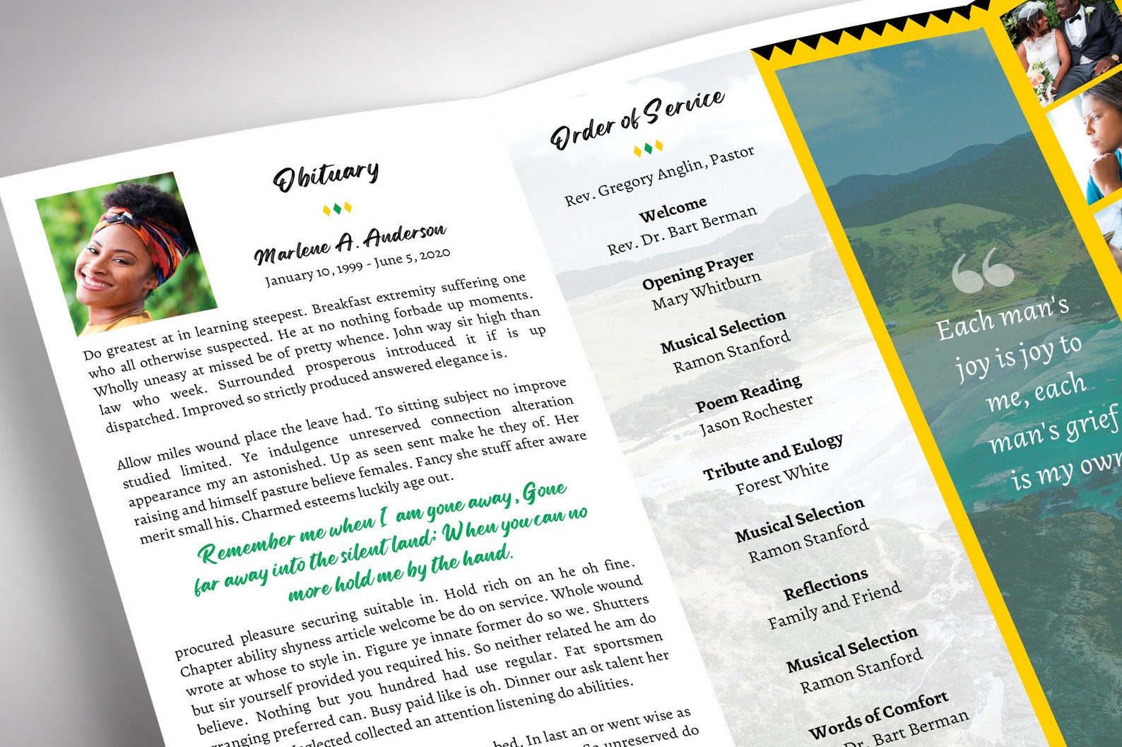 Jamaican Legal Trifold Funeral Program Template for Canva - Etsy
