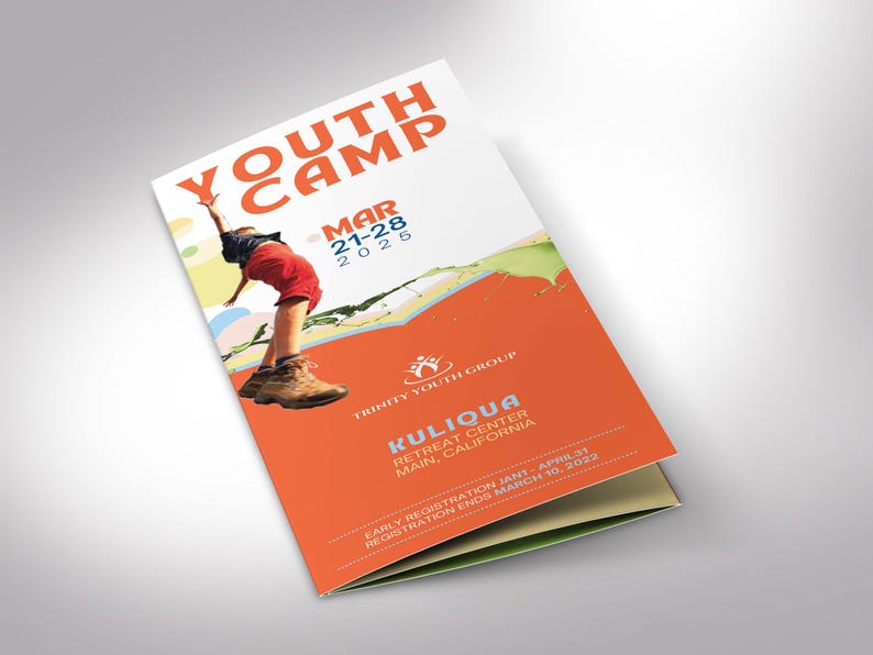 Youth Camp Brochure Template for Canva: Church Summer Camp Trifold ...