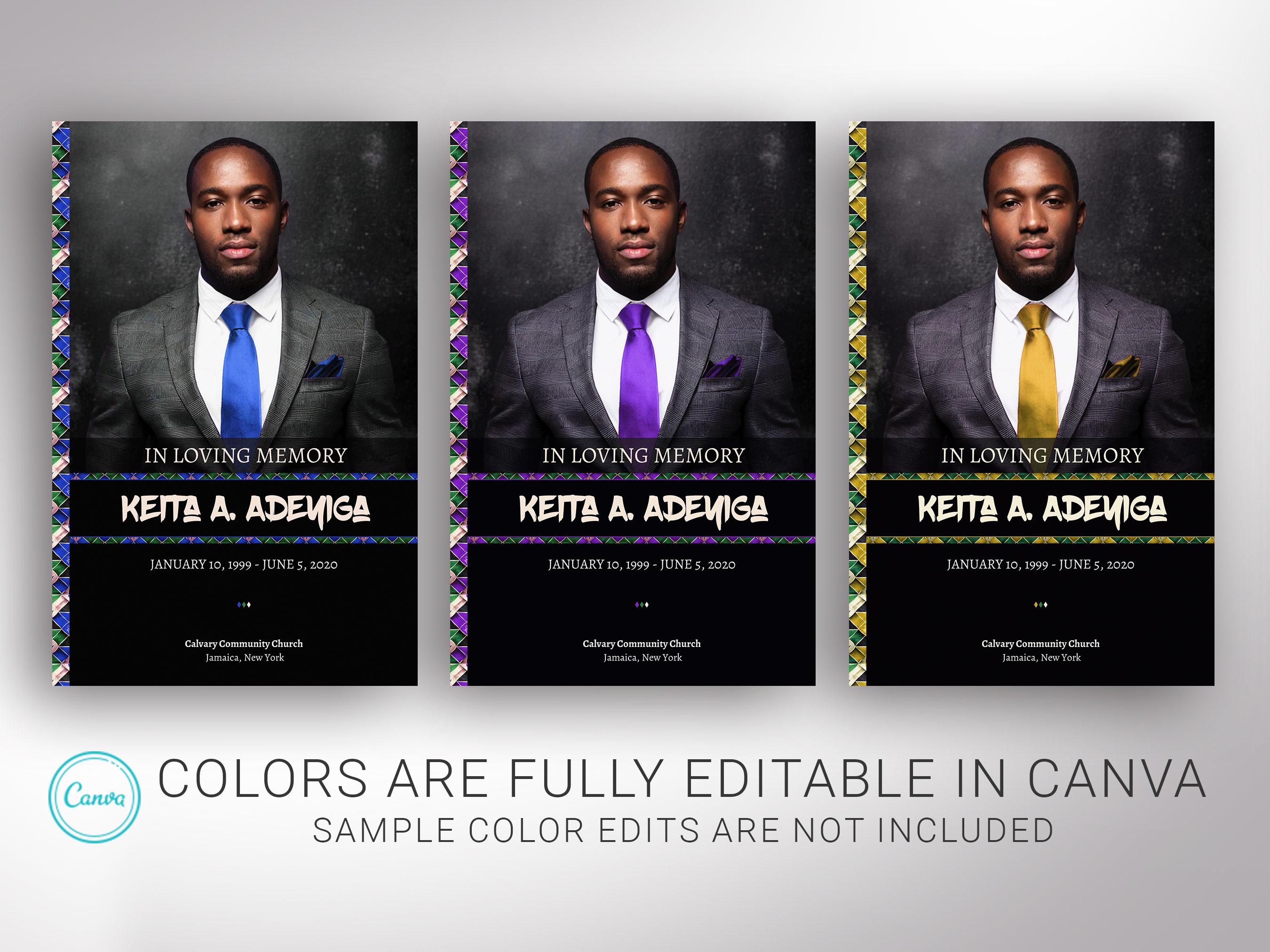African Funeral Program Template: Kenya Colors, Celebration of Life ...